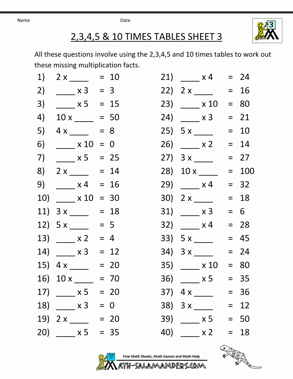 Multiplication Worksheets 3 And 4 Times Tables - Free Printable