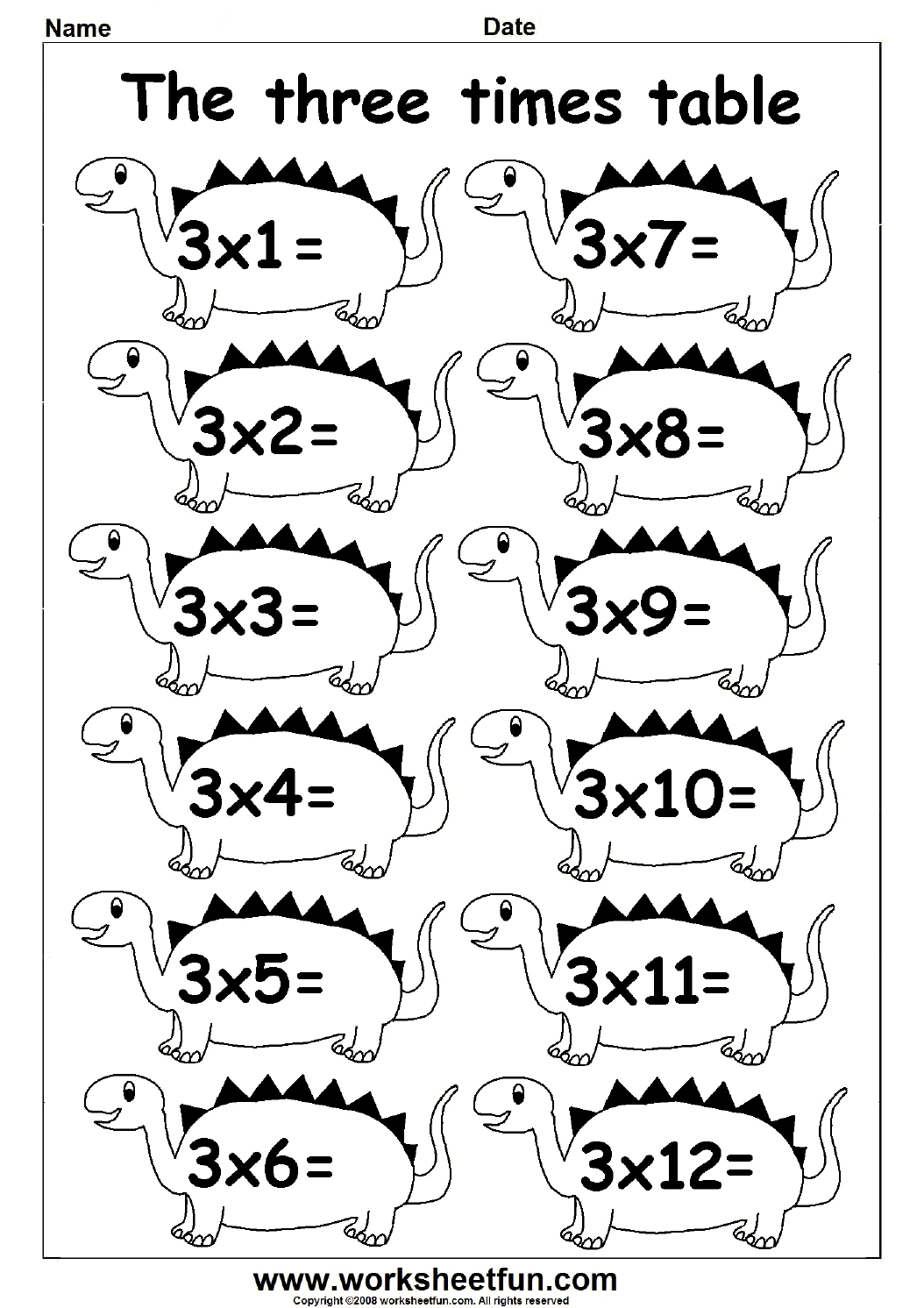 Multiplication Worksheets 3 Times Tables - Free Printable