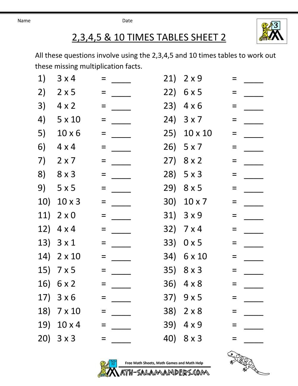 Times Tables And Division Worksheets Times Tables Worksheets