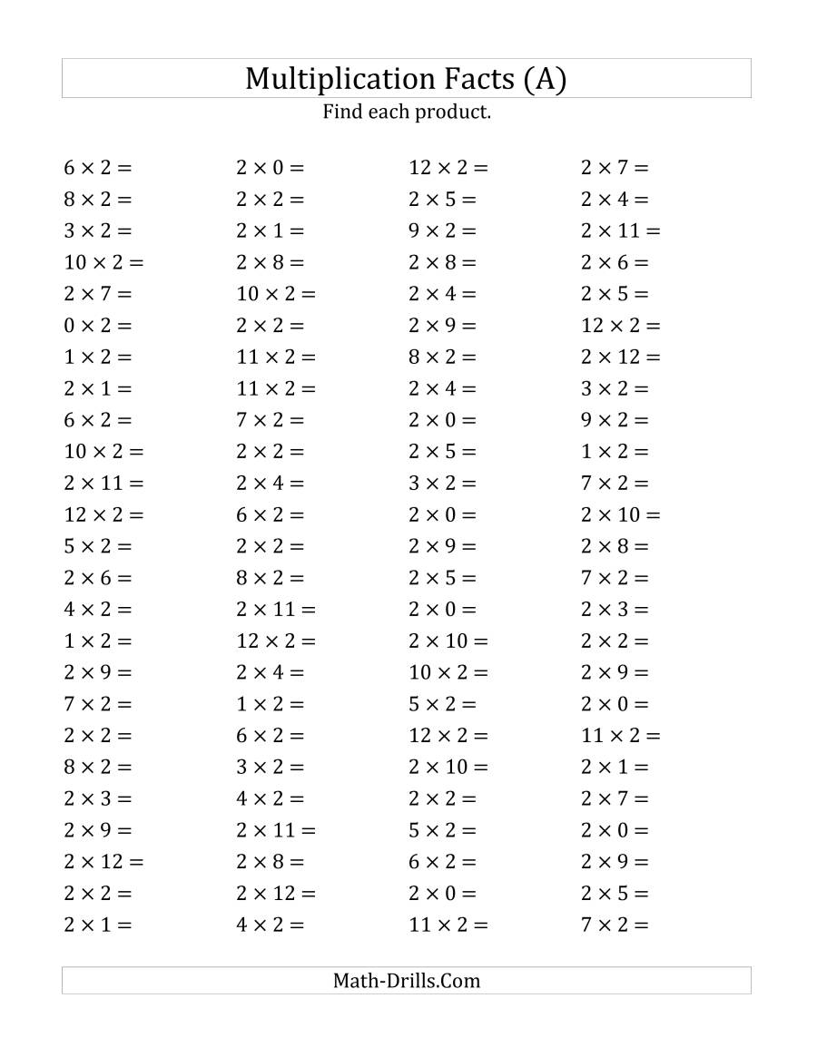 Multiplication 2 12 - Free Printable