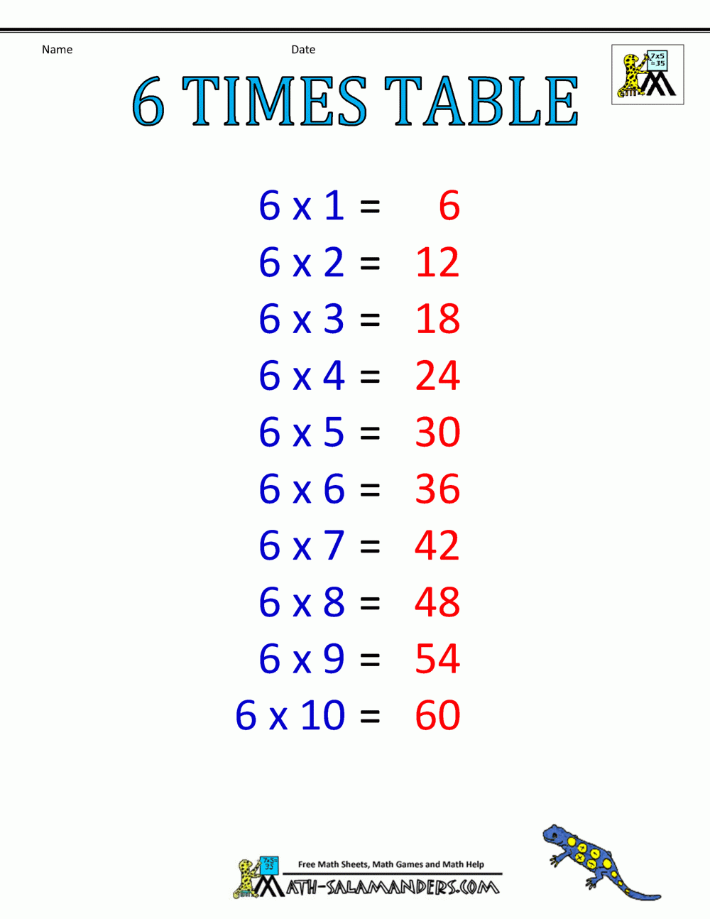6 Times Table Facts Times Tables Worksheets
