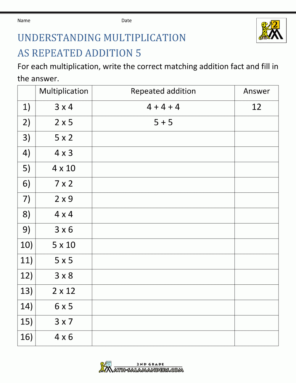 Introduction To Multiplication Worksheets 2nd Grade - Free Printable