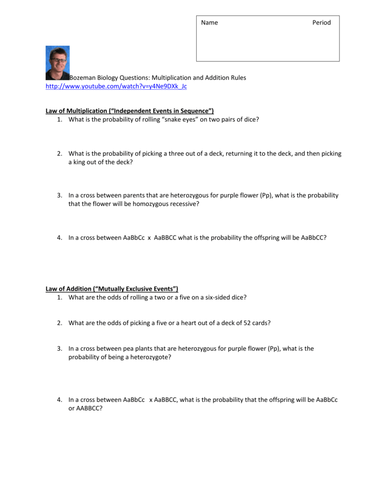 Math 1 Addition Rules And Multiplication Rules For Probability