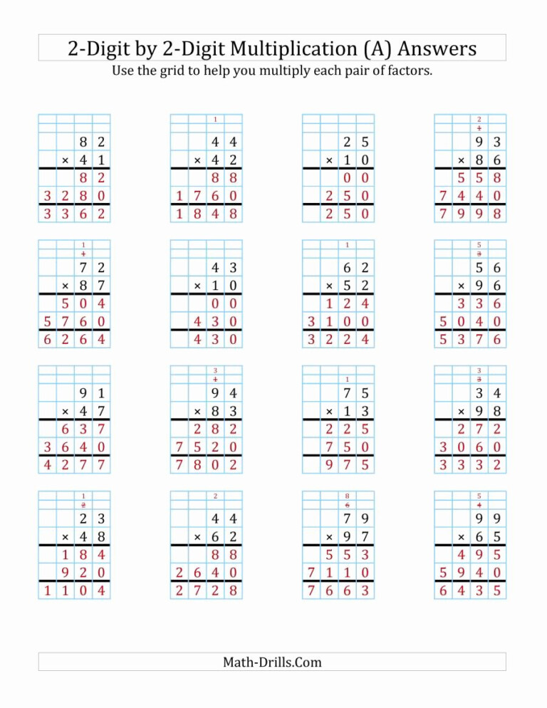 Expanded Algorithm Multiplication Worksheets Printable Times Tables