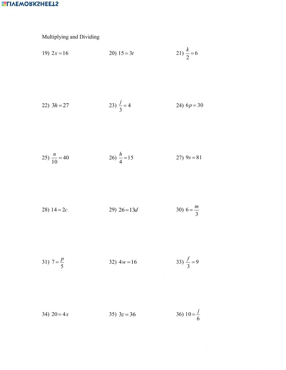 Solving Multiplication And Division Equations Worksheets - Free Printable