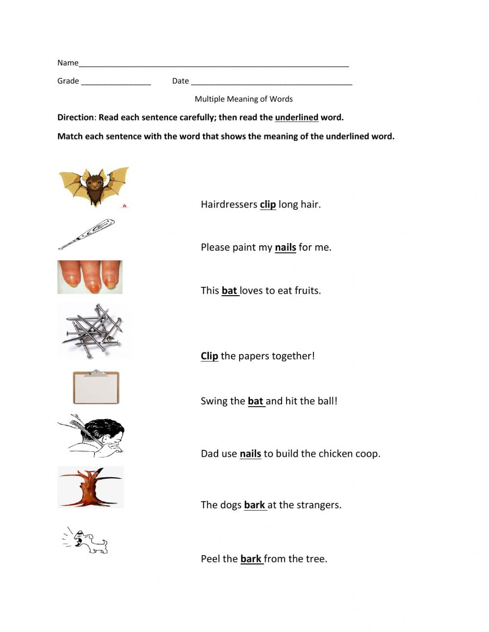 Multiple Meaning Words Worksheets 2nd Grade - Free Printable