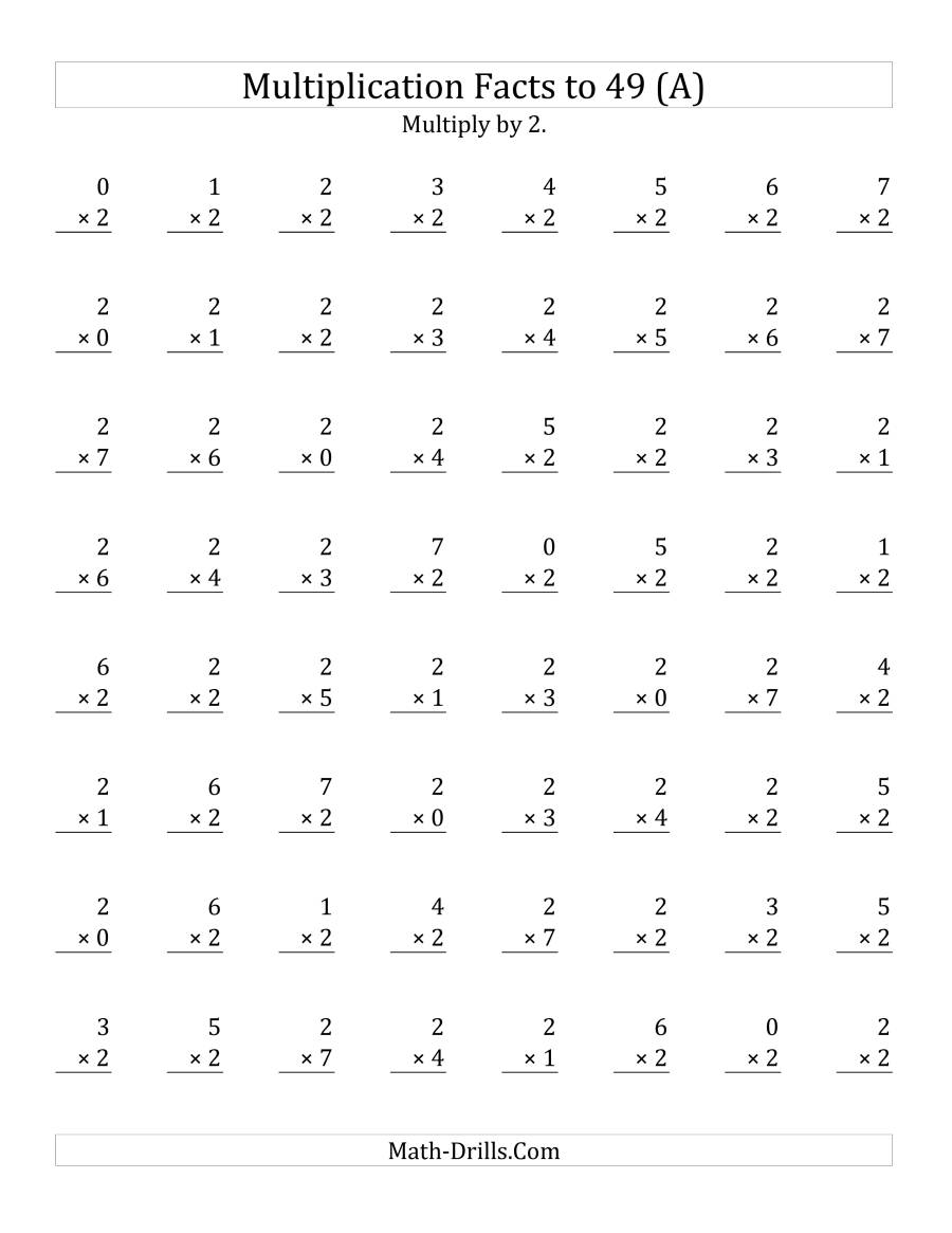 X 2 Multiplication Facts Worksheet - Free Printable