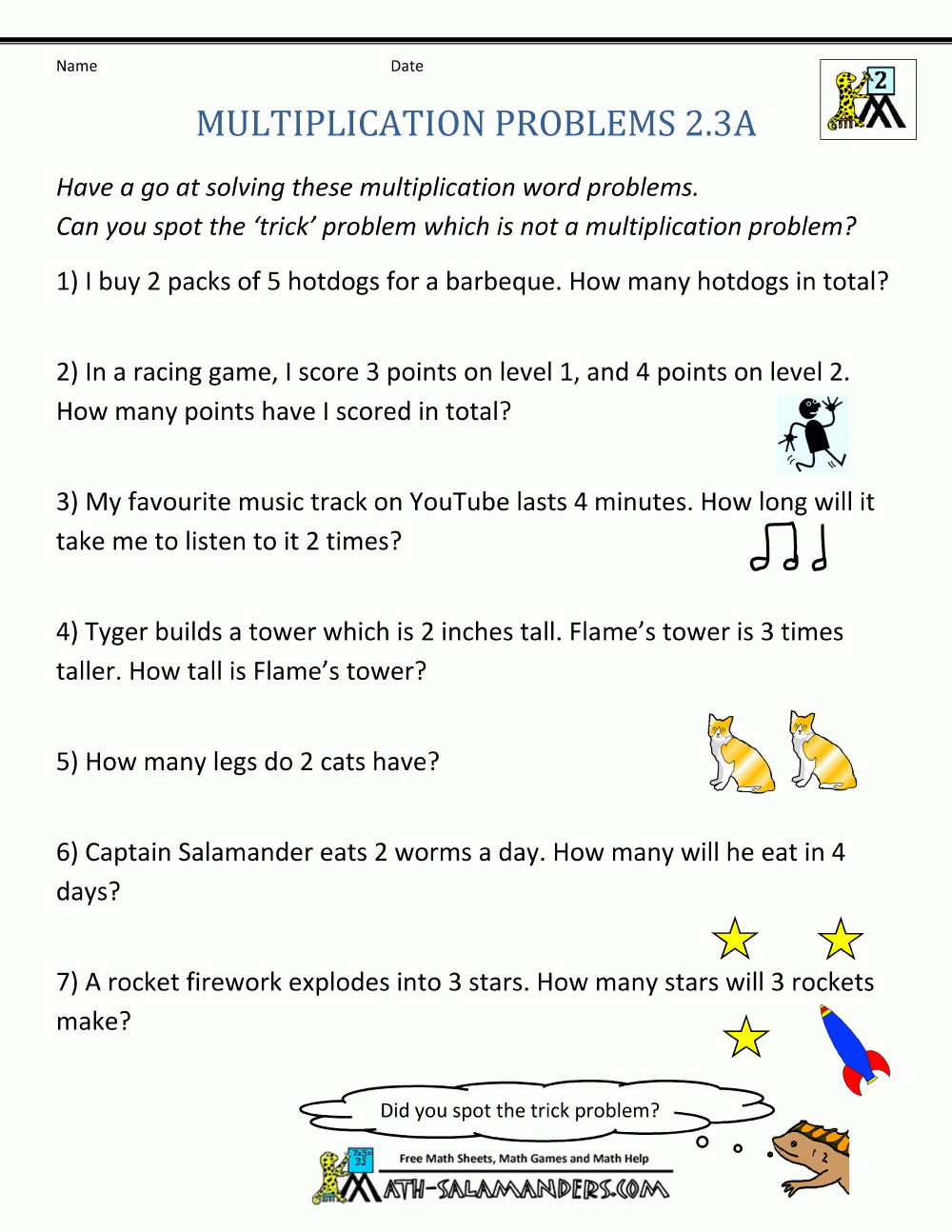 Simple Multiplication Problems Worksheets Free Printable