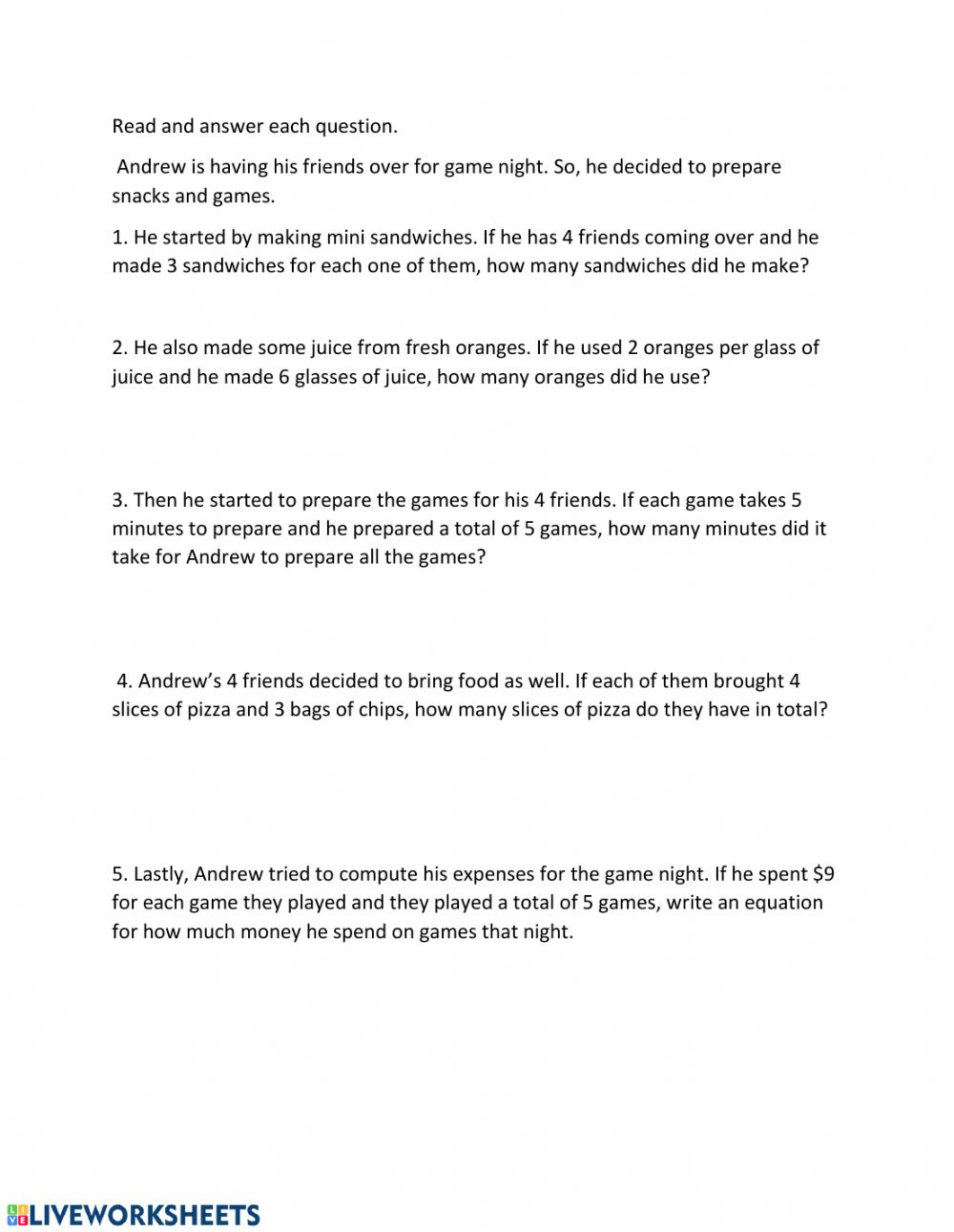 Multiplication Word Problems Using Arrays Worksheets Free Printable