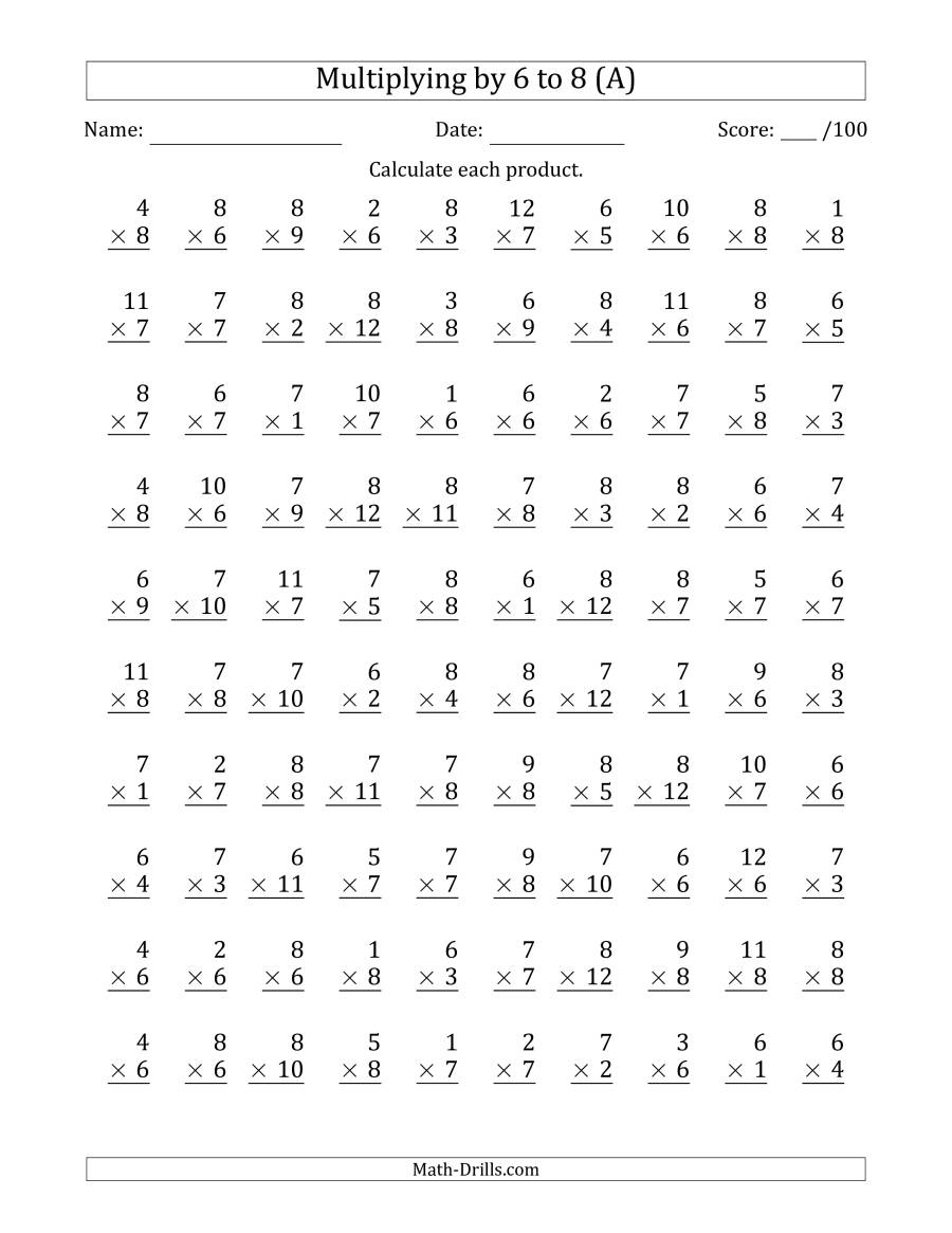7 8 9 Multiplication Worksheet | Times Tables Worksheets