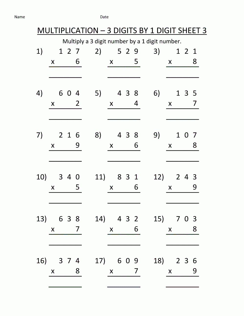 Printable 4th Grade Multiplication Worksheets Times Tables Worksheets