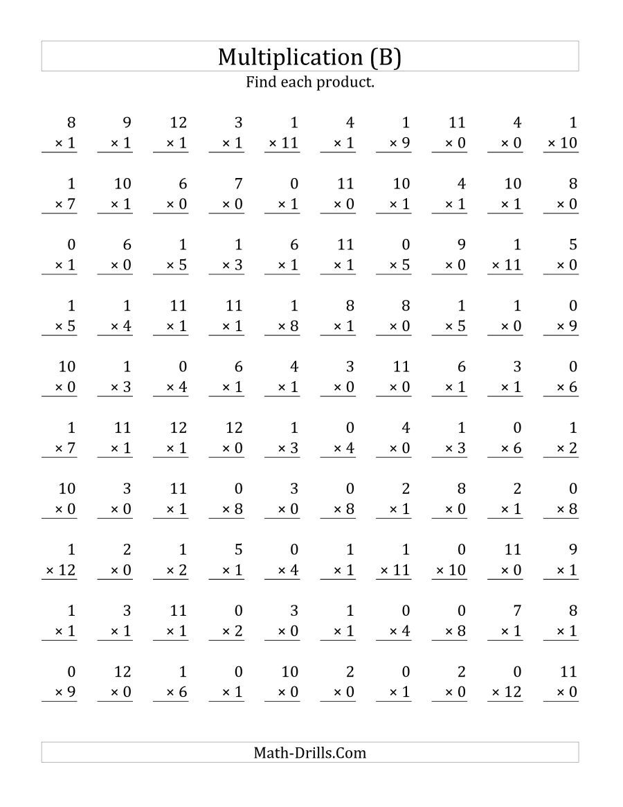 0 1 And 2 Multiplication Worksheet - Free Printable