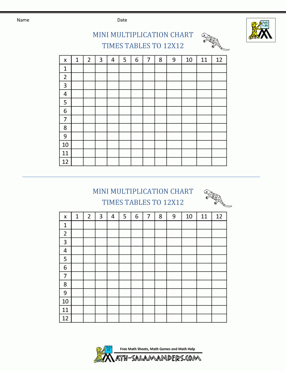 Blank Times Table Chart - Free Printable