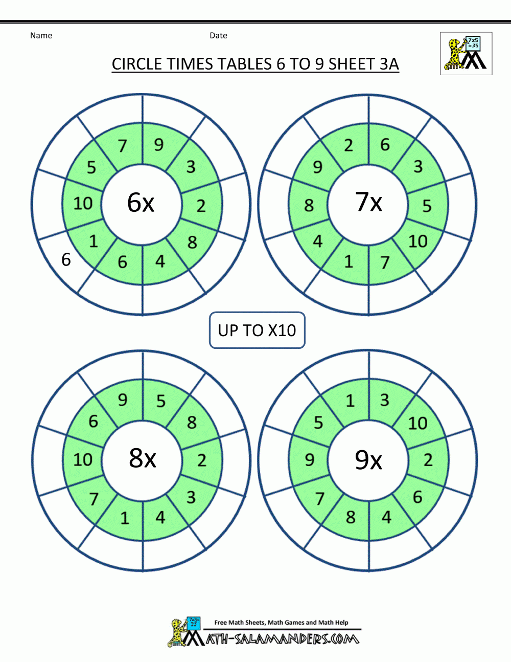 8 And 9 Times Tables Test - Free Printable