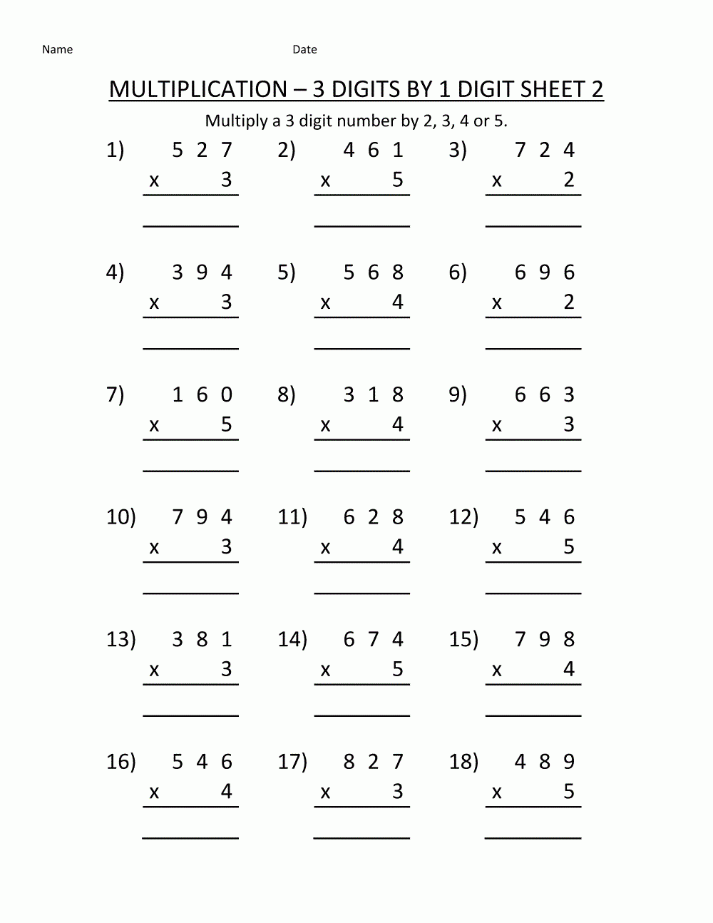 Short Multiplication Worksheets Year 4 - Free Printable