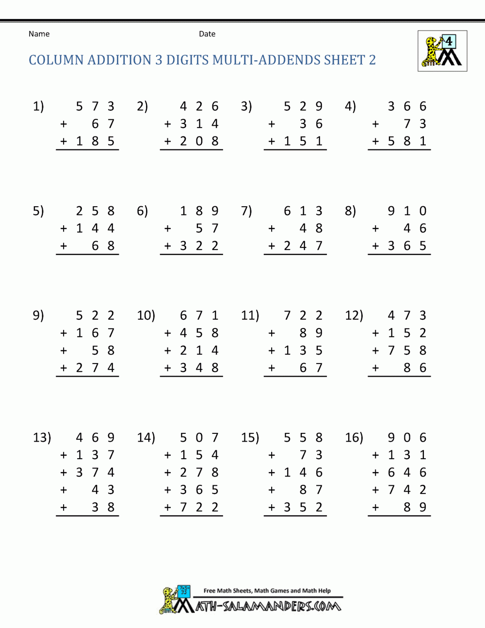 Multiple Addition Worksheets Free Printable Multiple Addition Worksheets Free Printable