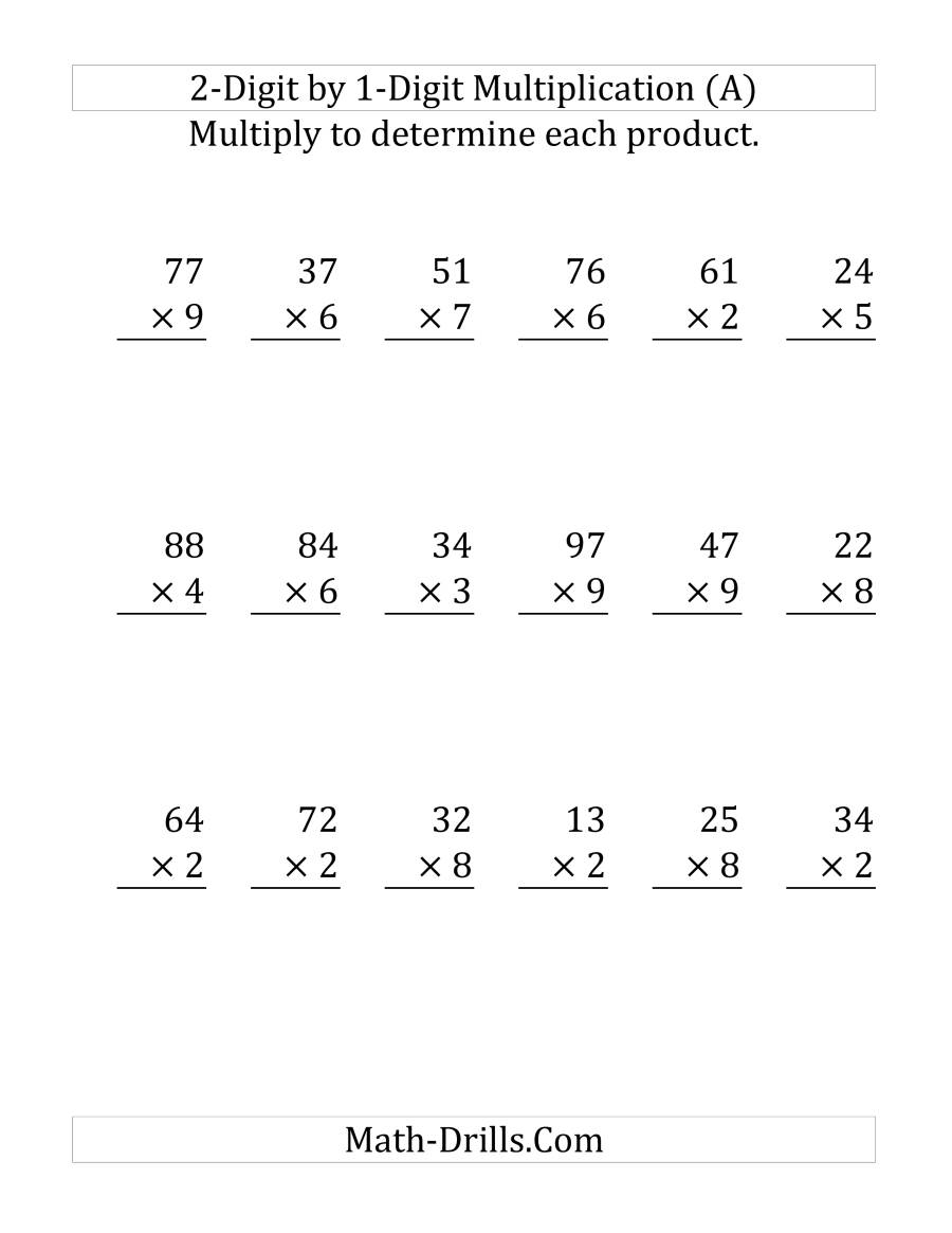 2 Digit By 1 Digit Multiplication Worksheets Printable - Free Printable
