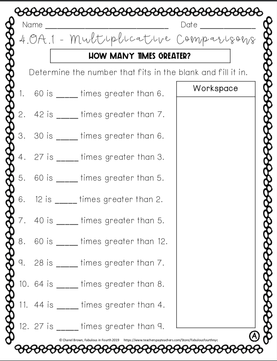 4th Grade Multiplicative Comparison Worksheets - Free Printable