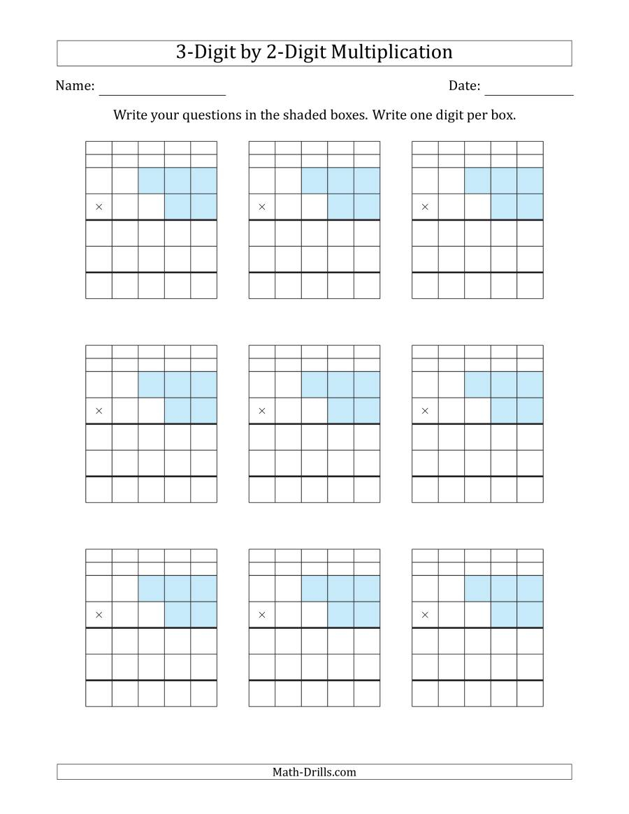 2 Digit By 1 Digit Multiplication Worksheets On Grid Paper - Free Printable