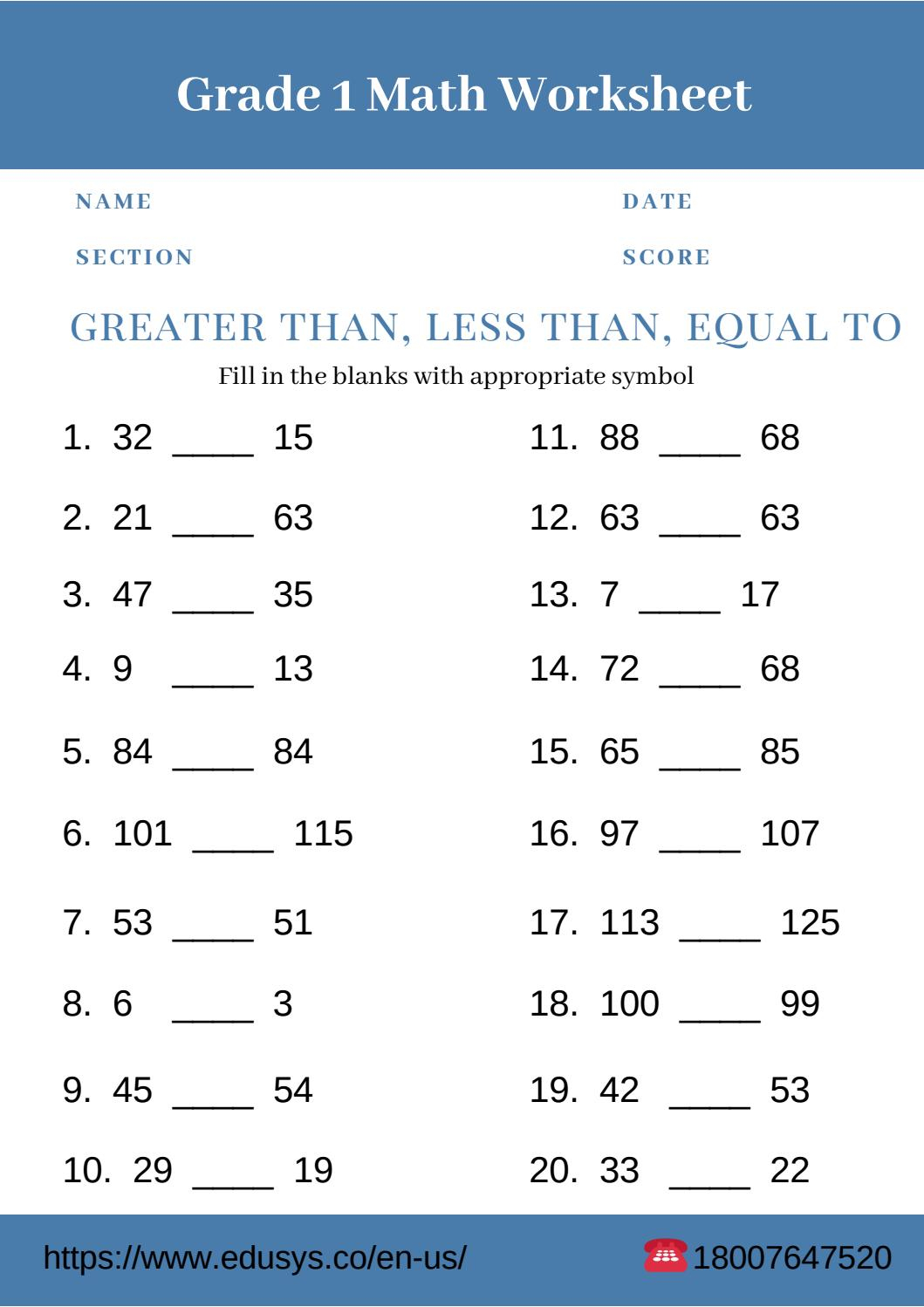 Grade 1 Worksheets Pdf
