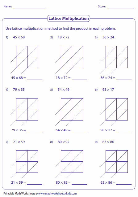 Lattice Multiplication Worksheets 3 By 3 Pdf Times Tables Worksheets