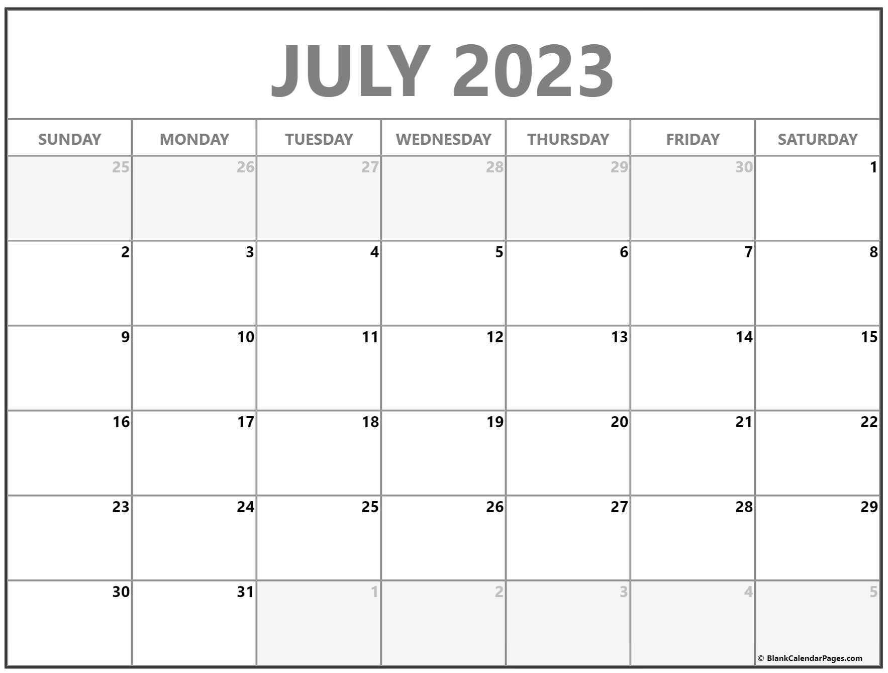 July 2023 Calendar Printable Blank - Free Printable