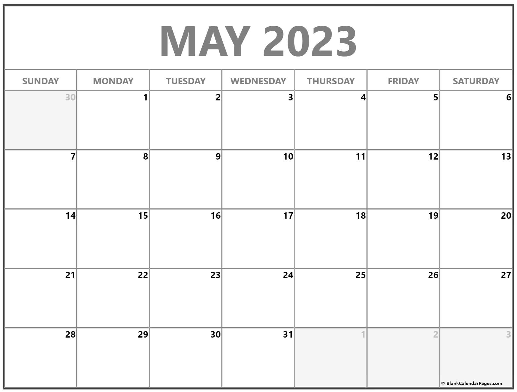Free Blank Printable Calendar May 2023 - Free Printable
