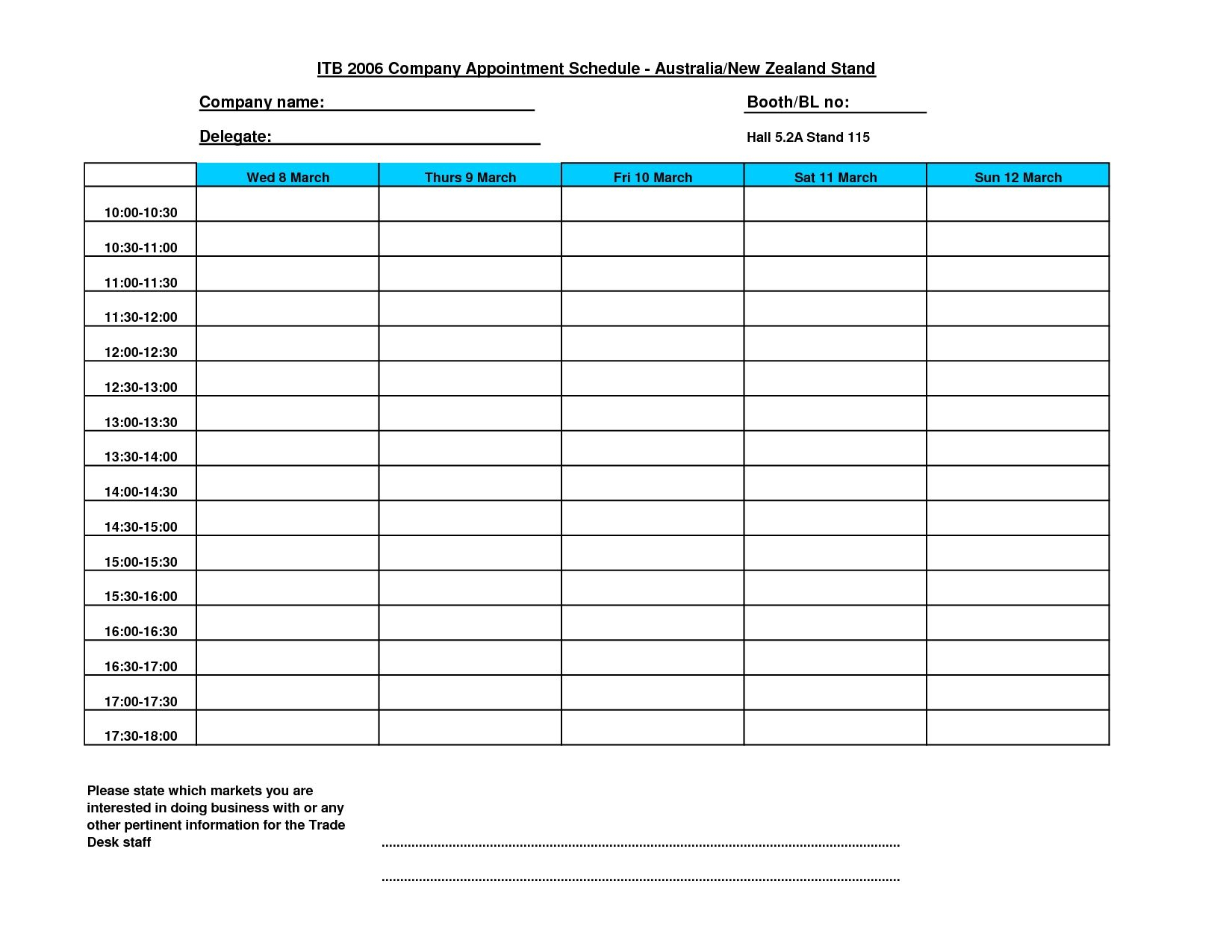 Blank Editable Appointment Calendar With Time Slots Printable - Free ...