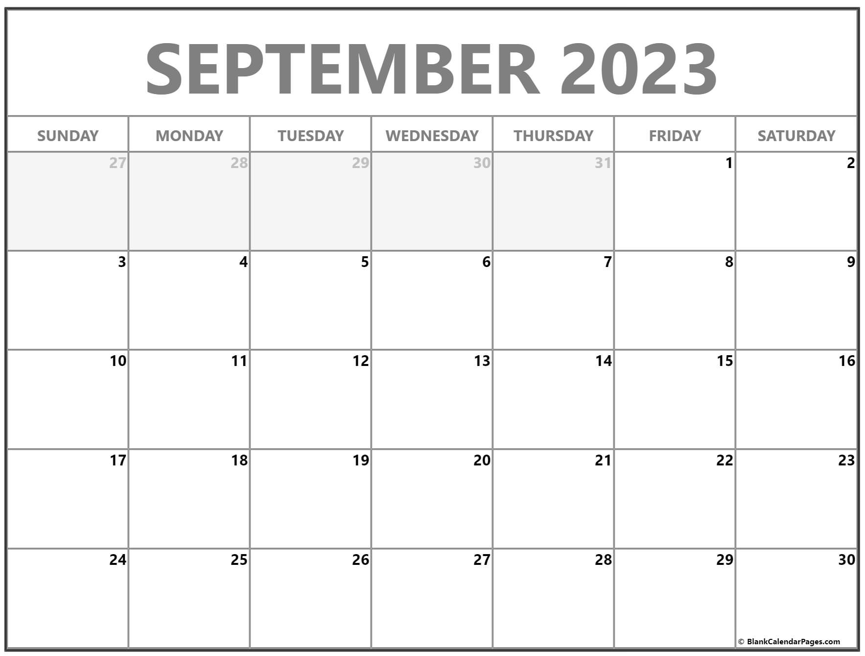 Free Printable Blank September 2023 Calendar - Free Printable