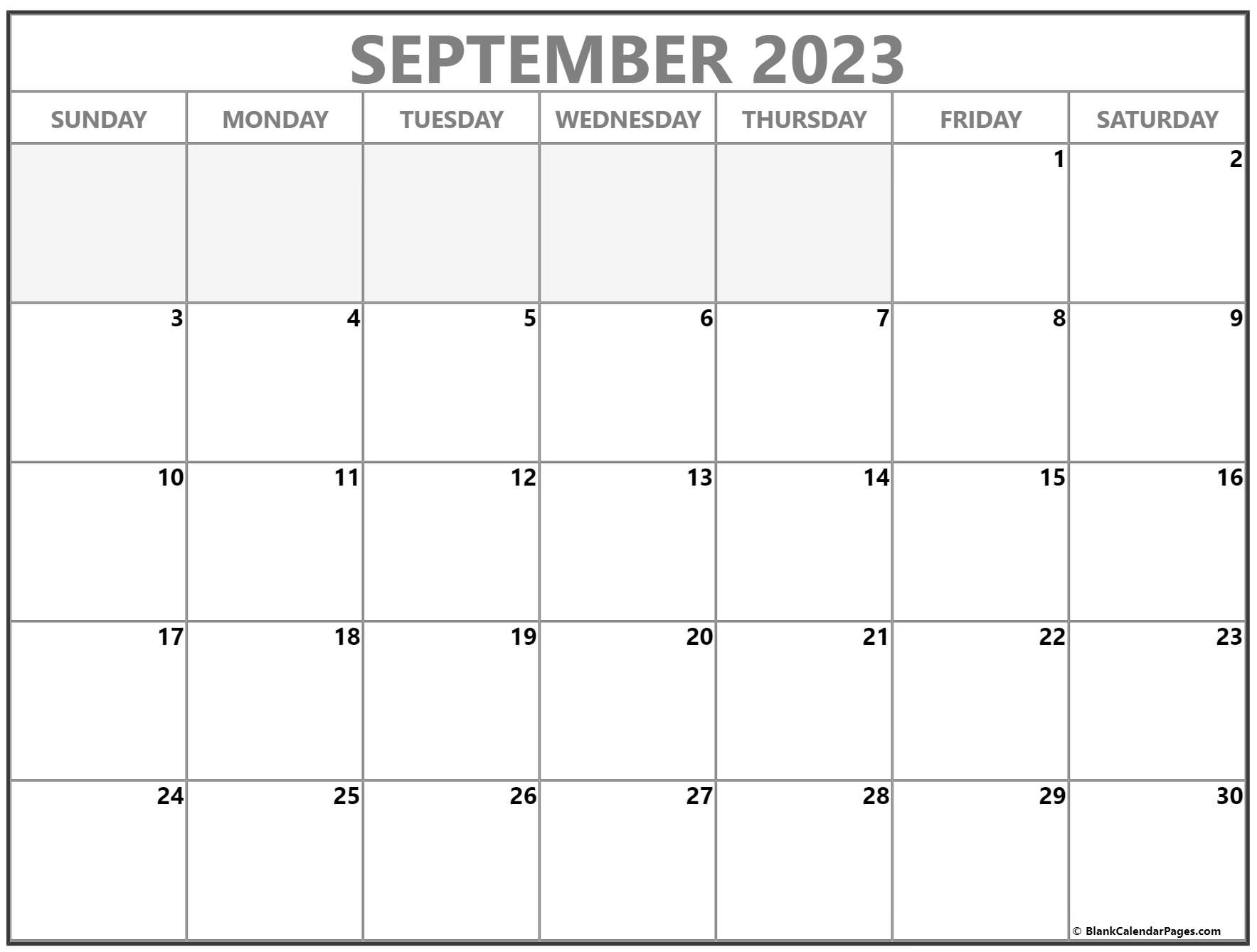 Printable Blank Calendar September 2023 - Free Printable