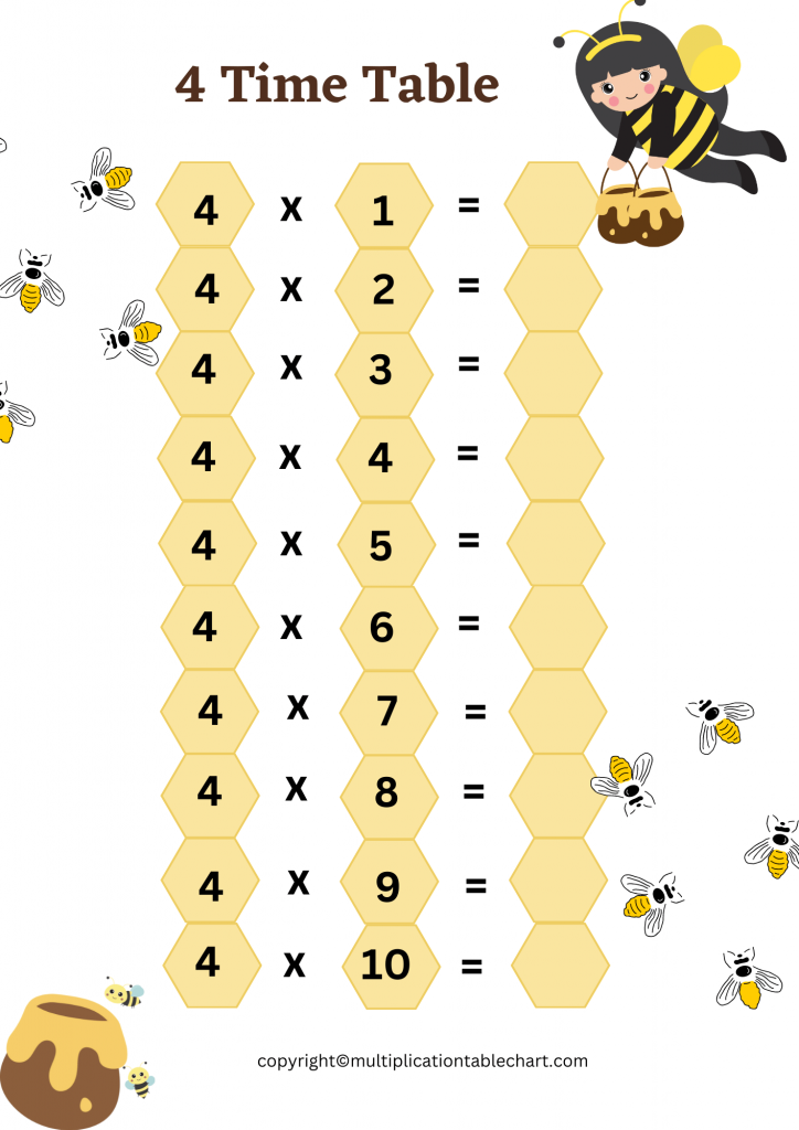 Multiplication Table By 4 Worksheet Free Printable