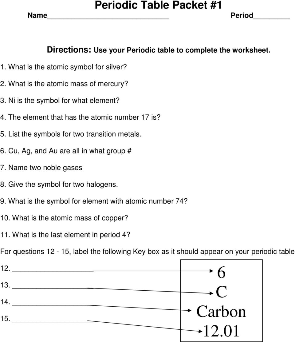 Periodic Table Worksheet 1 Answers - Free Printable