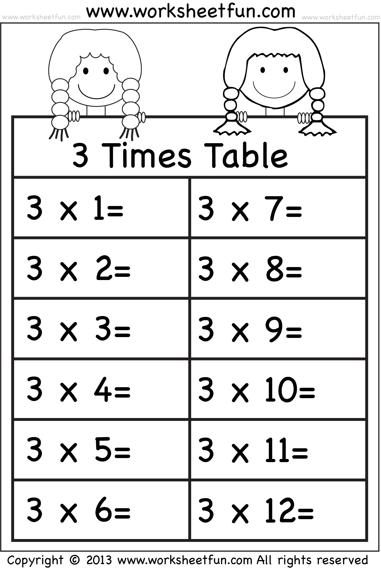 3 Times Table Worksheets - Free Printable