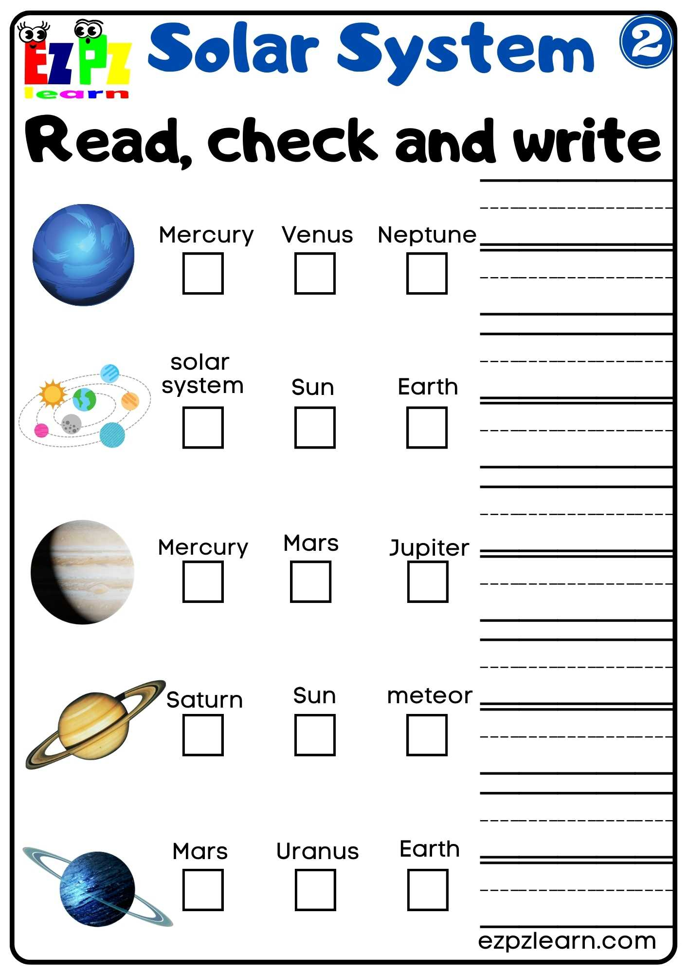 Solar System Table Worksheet - Free Printable